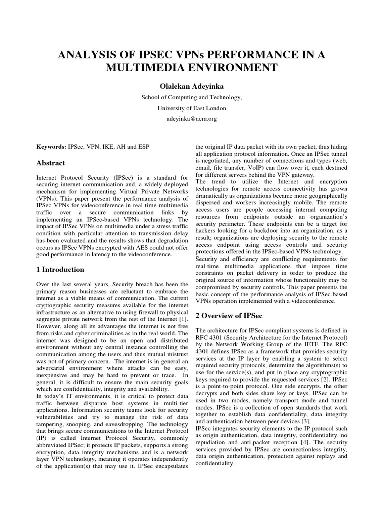 Analysis Of Ipsec Vpns Performance In A Pdf Virtual Private Network Computer Network