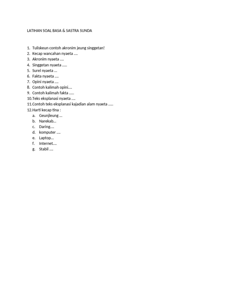 Latihan Soal Basa Sunda | PDF