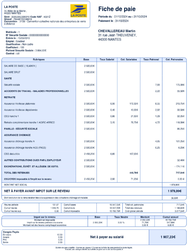 Fiche de Paiee Ssss | PDF