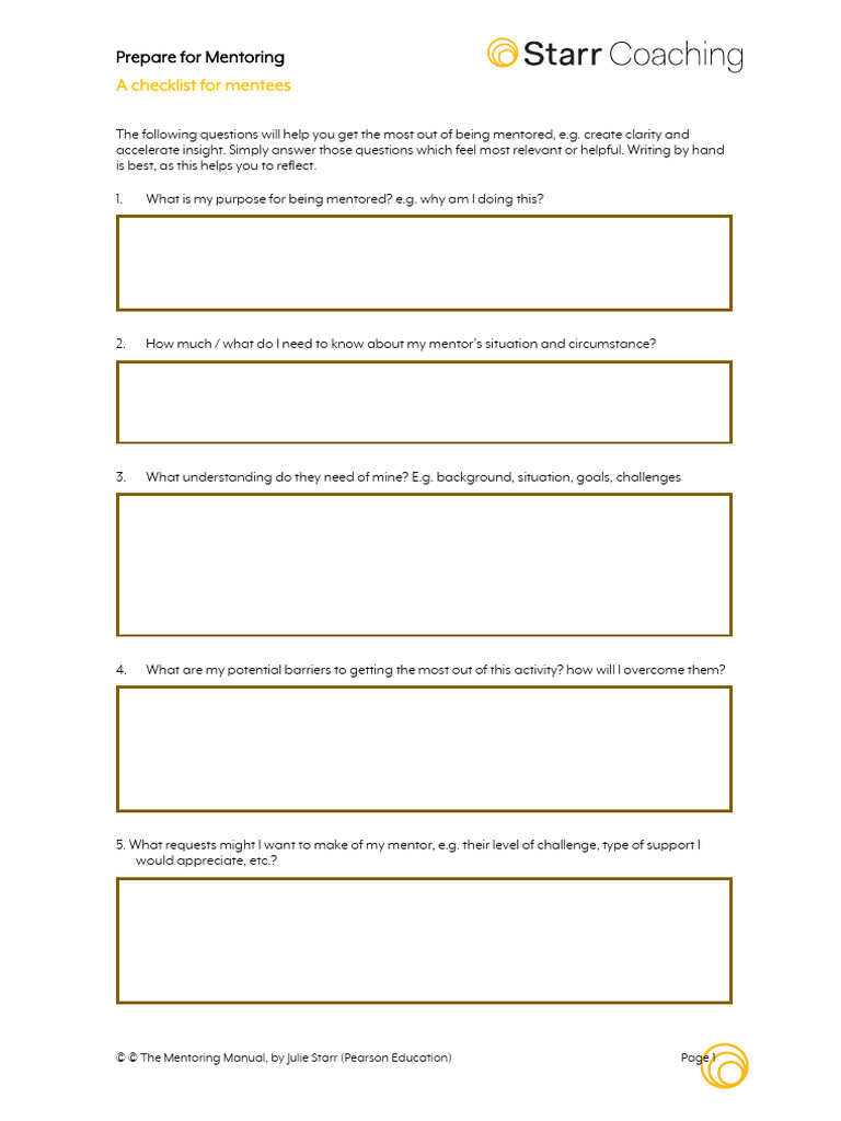 Prepare For Mentoring Checklist For Mentees | PDF