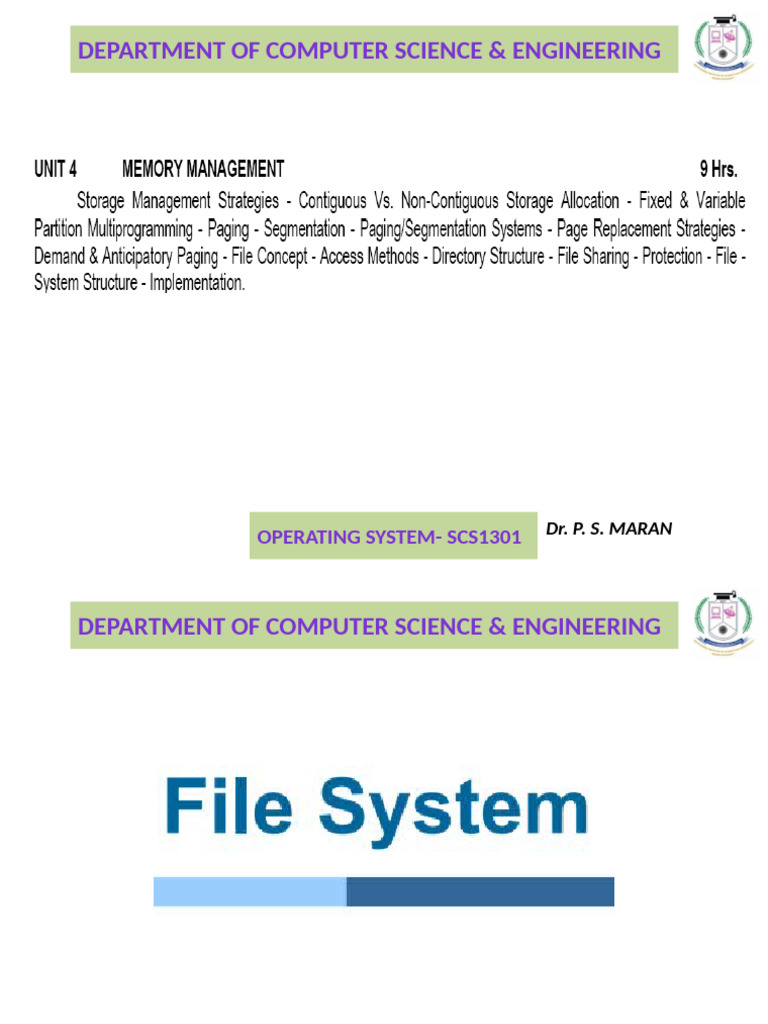 Unit 4 - File Concepts - DR - Sardar Maran | PDF