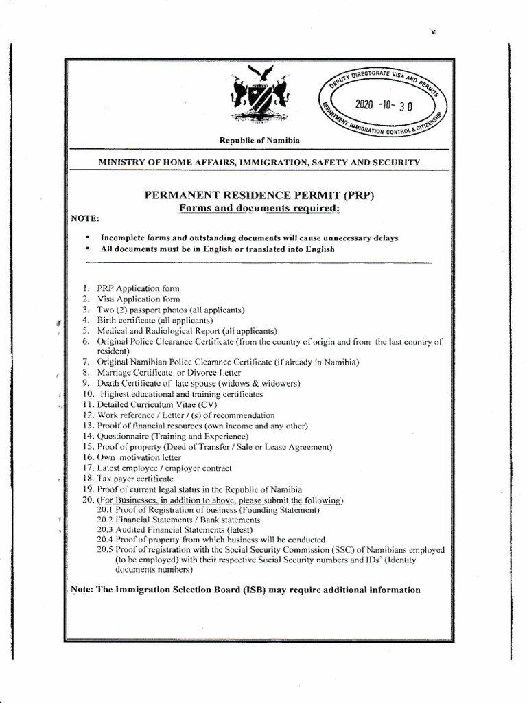 Namibia PR Application Forms | PDF | Social Institutions