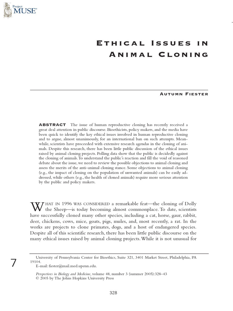 Ethical Issues in Animal Cloning | PDF | Cloning | Genetically Modified Organism