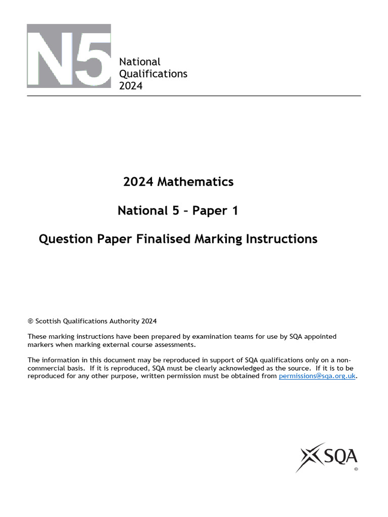 Mi N5 Mathematics Paper-1-Non-calculator 2024 | PDF | Mathematics