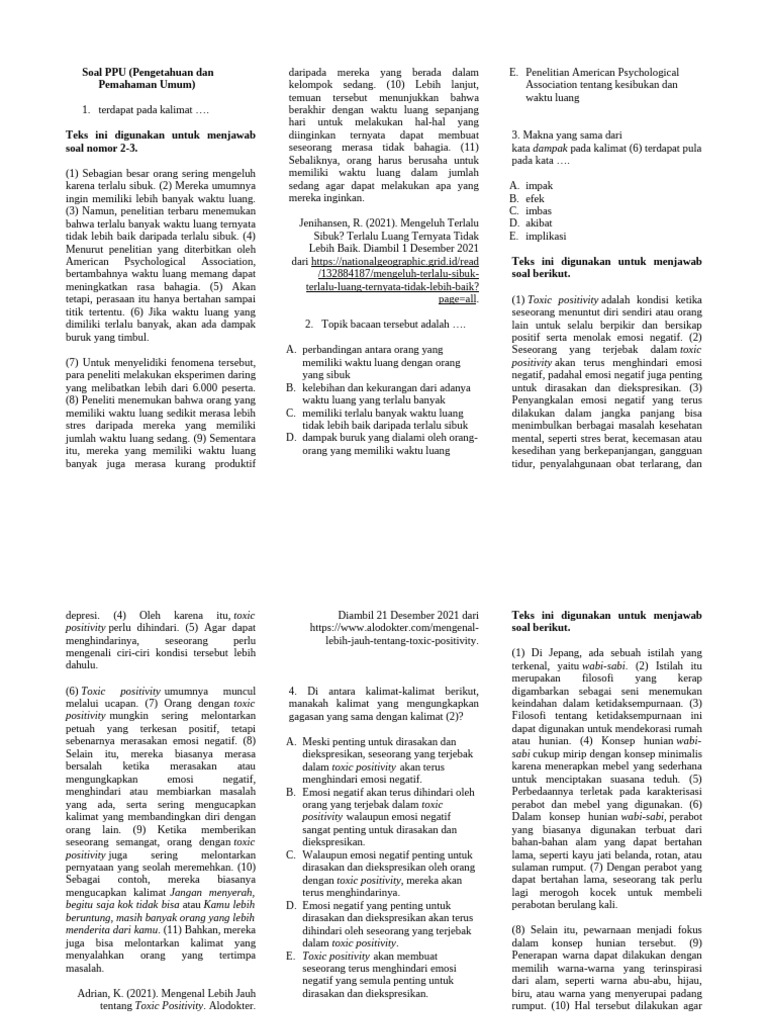 Soal PPU 1 (Semantik Dan Frasa) | PDF