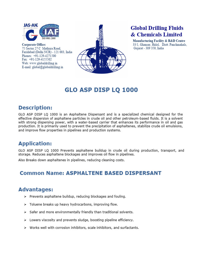 Glo Asp Disp LQ 1000-Asphaltene Dispersant | PDF | Solubility | Petroleum