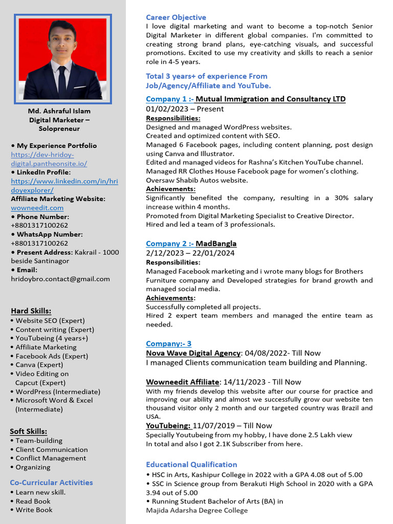 Md. Ashraful Islam: Digital Marketer Profile | PDF | Digital Marketing ...