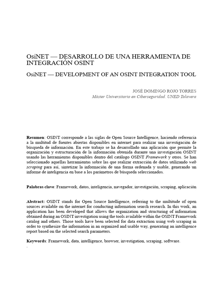 OsiNET Desarrollo de Una Herramienta de Integracin OSINT | PDF | Internet y web | Red mundial