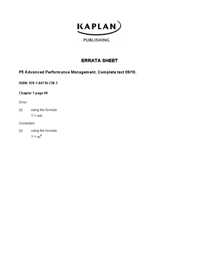 Acca p5 Apm Errata Sheet | PDF