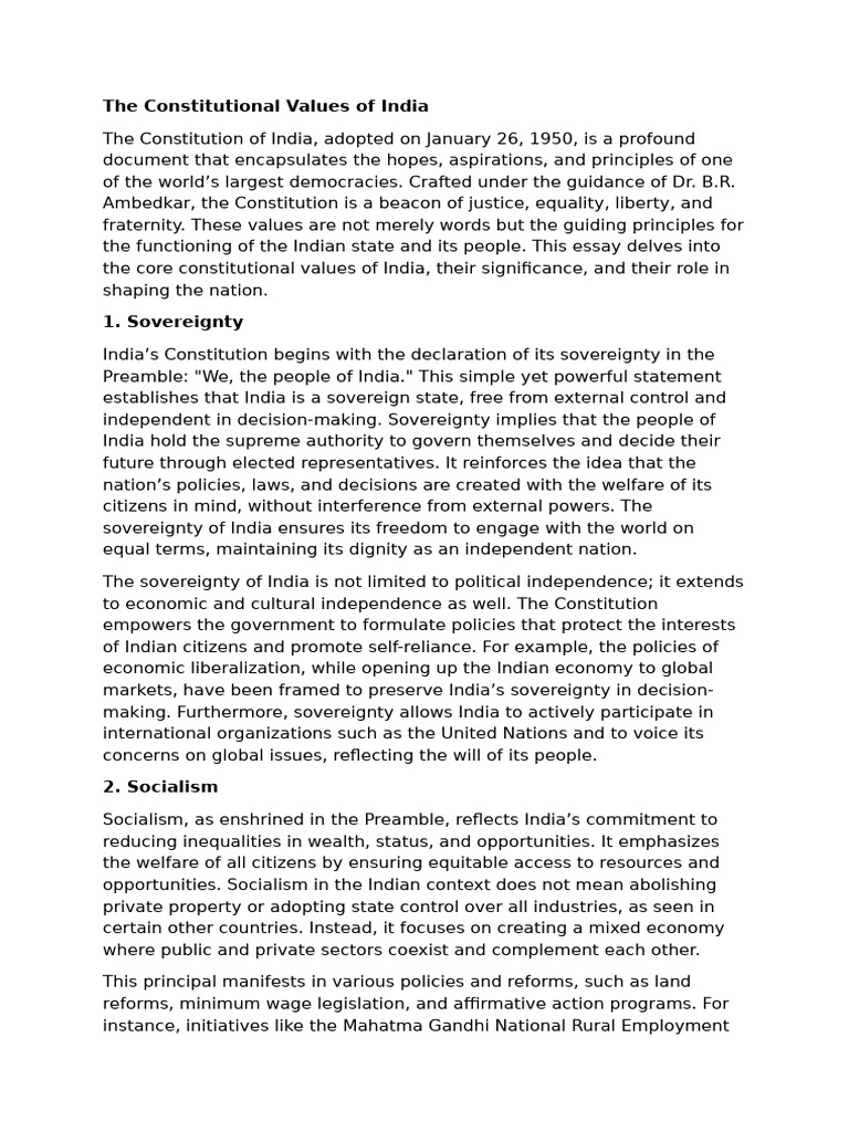 Core Constitutional Values of India | PDF | Democracy | Political ...
