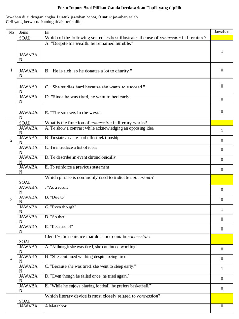 Form Soal Pilihan Ganda (1) | PDF | Cost Of Living | Irony