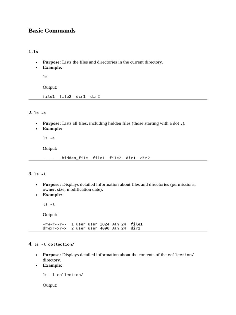 Basic Commands with explanation | PDF | Computer File | Text File