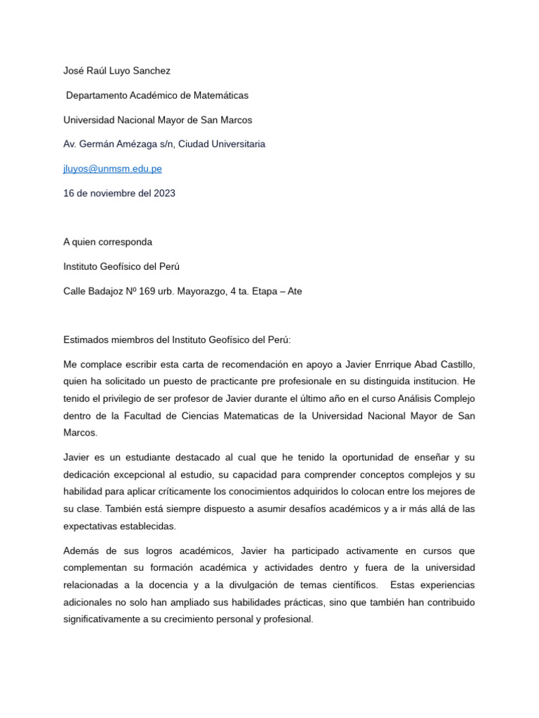 Carta Presentacion Igp | PDF