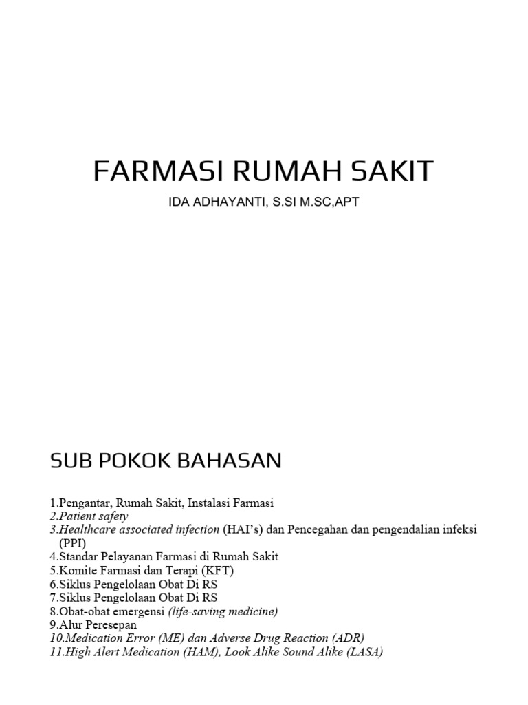 Panduan Lengkap Farmasi Rumah Sakit | PDF