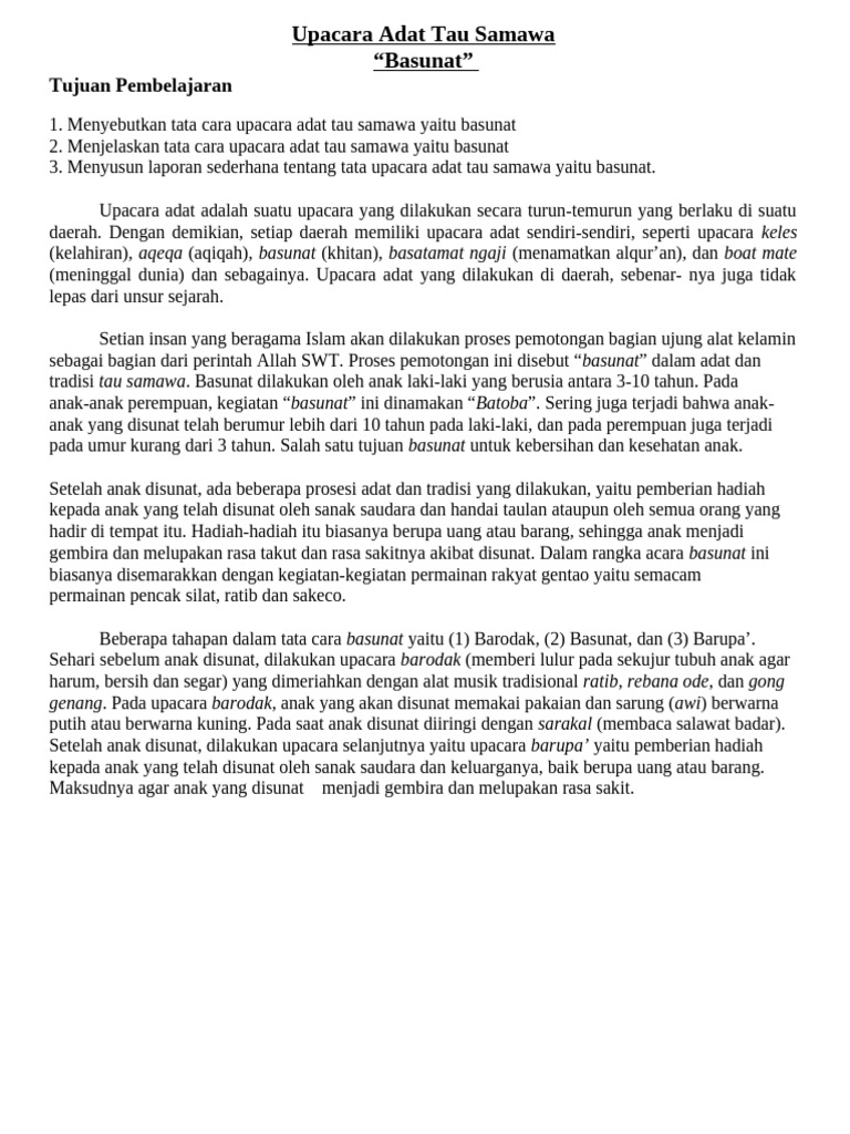 Upacara Adat Tau Samawa Basunat | PDF