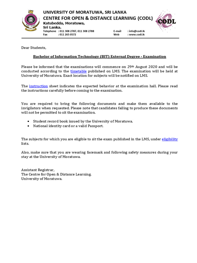 Letter To Students - Updated | PDF