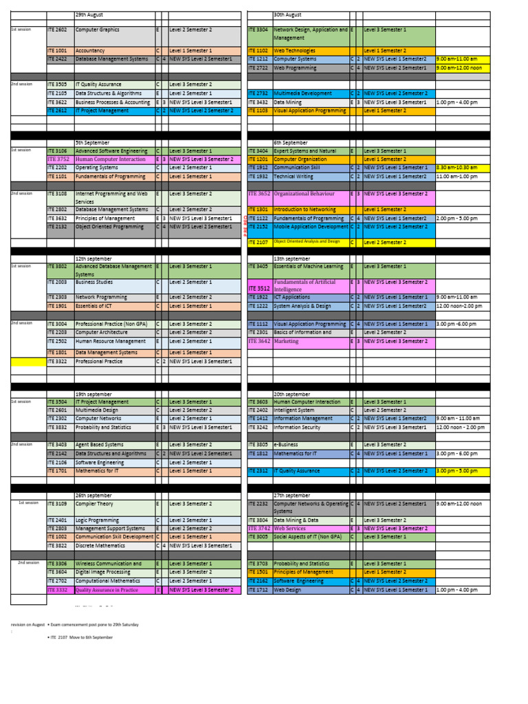 Examination Time Table 2020 Aug Revised 3 | PDF | Computer Programming ...