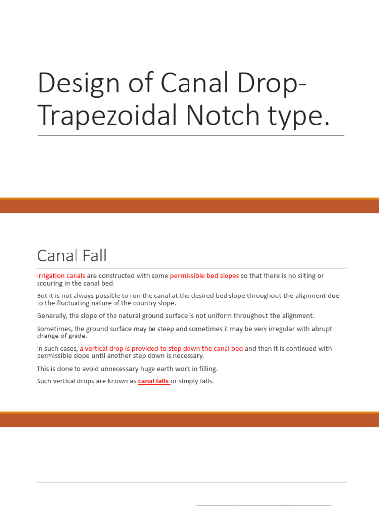 Design of Canal Drop - Trapezoidal Notch Type | PDF | Canal | Length