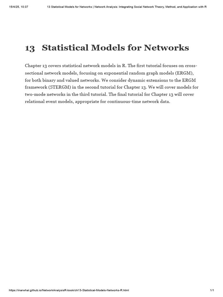 13 Statistical Models for Networks _ Network Analysis_ Integrating Social Network Theory, Method ...