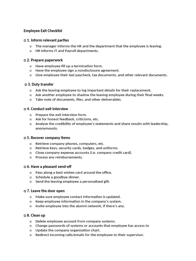 Exit Formality Checklist | PDF