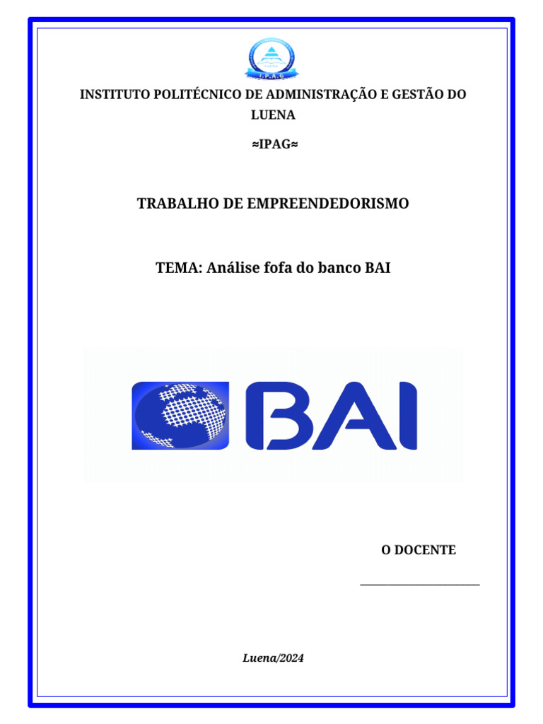 (Unir) Capa Bai 20250130 094940 | PDF | Análise SWOT | Angola