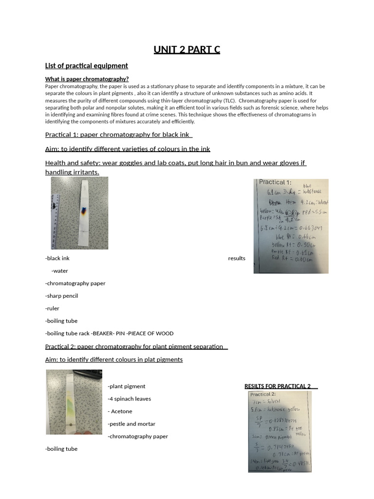 UNIT 2 PART C Due For 4th October 2024 Finish It Off | PDF | Thin Layer Chromatography ...