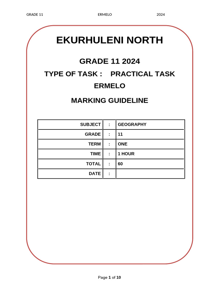 GRADE 11 PRACTICAL TASK ERMELO MARKING GUIDELINE 2024 FINAL | PDF | Earth Sciences