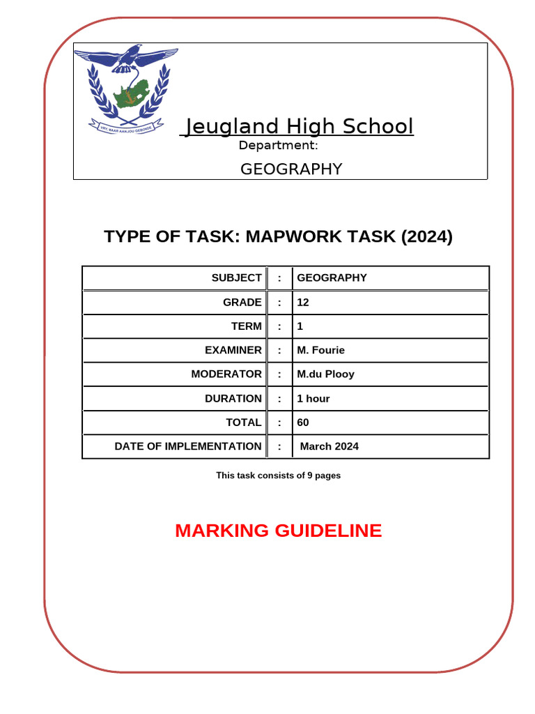 Grade 12 Geography Mapwork Task 2024 | PDF | Earth Sciences
