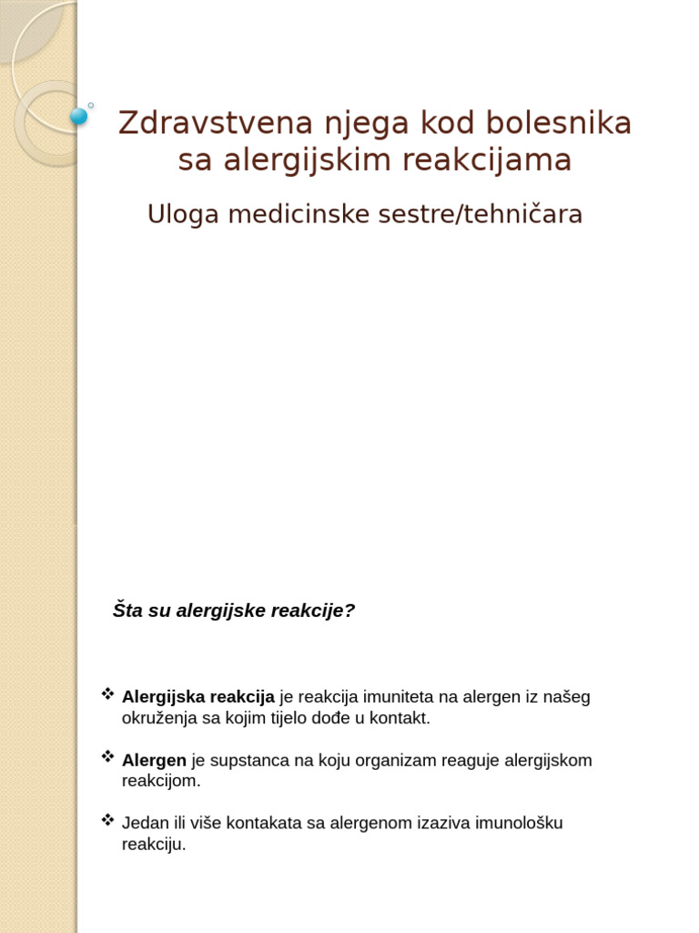 Zdravstvena Njega Kod Bolesnika Sa Alergijskim Reakcijama | PDF