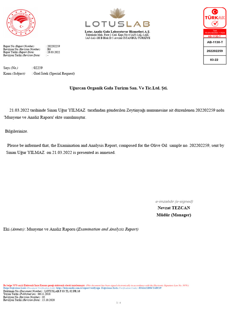 Lissiya Olive Oil Analysis | PDF