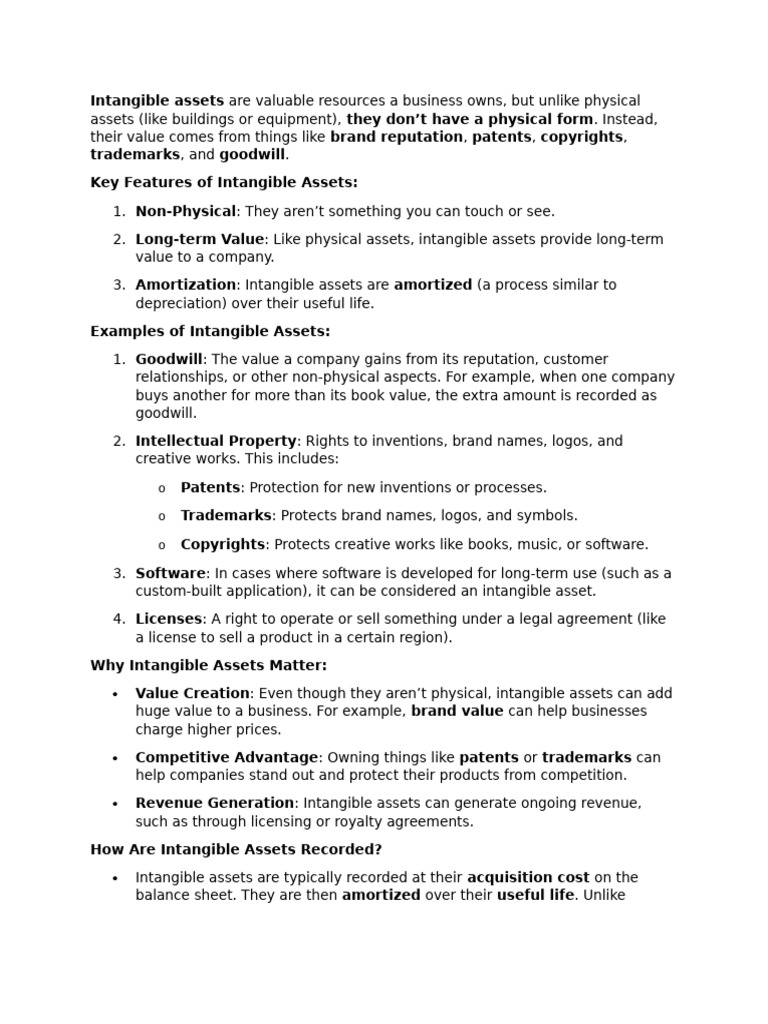 Understanding Intangible Assets in Business | PDF