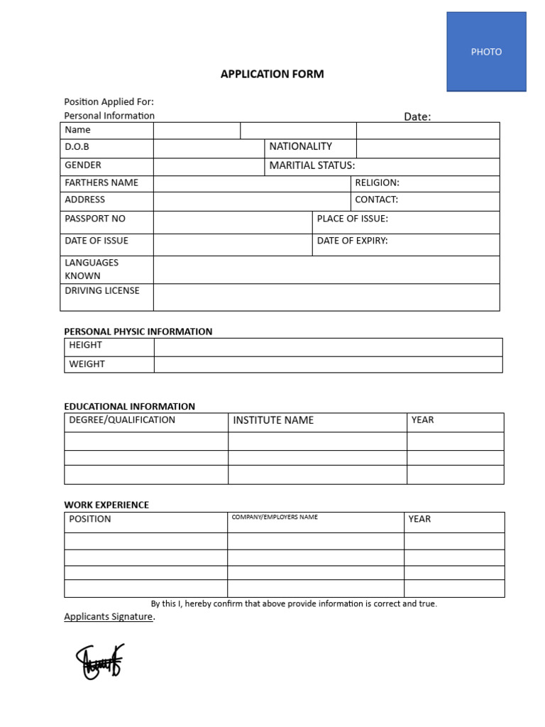 Personal Information Application Form | PDF
