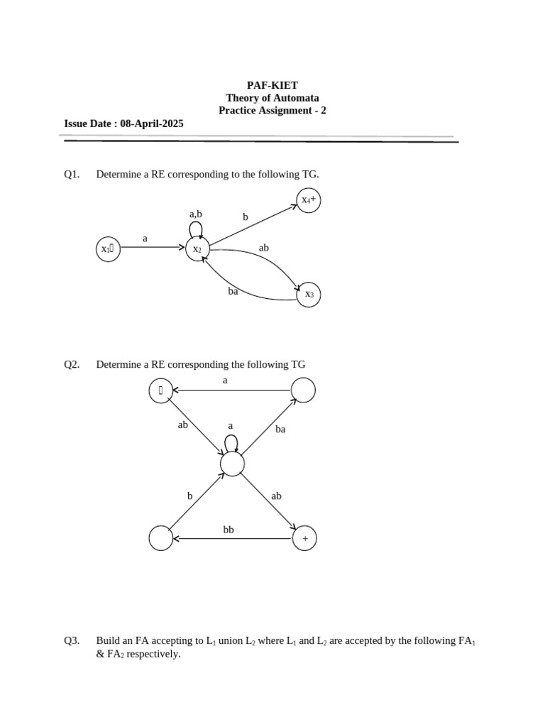 Practice Assignment 2 (Kleen - S Theorem, NFA) | PDF