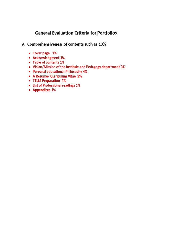 General Evaluation Criteria For Portfolios | PDF