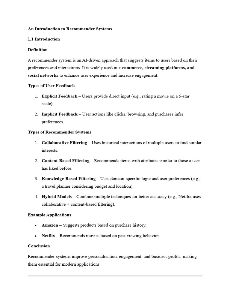 An Introduction To Recommender Systems | PDF | Information Science ...