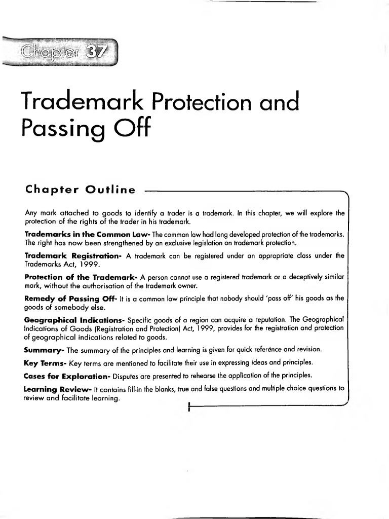 Chapter- 37 Trademark Protection and Passing Off | PDF | Trademark ...