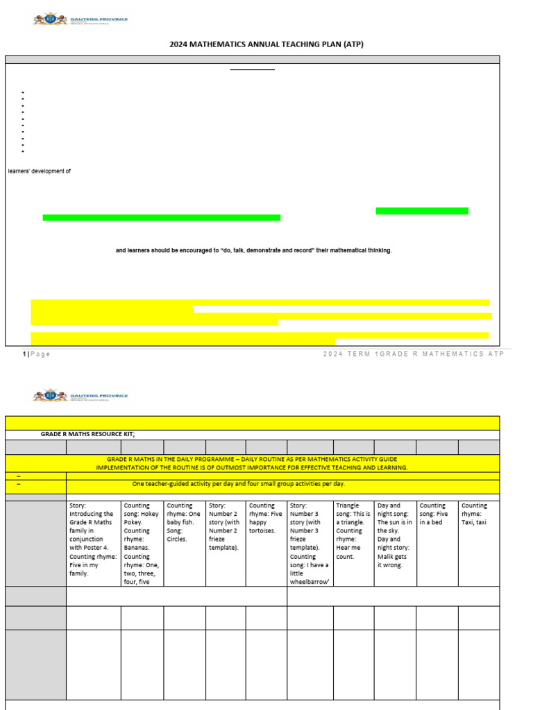 2024 Grade R Mathematics Teaching Plan | PDF | Teachers | Learning