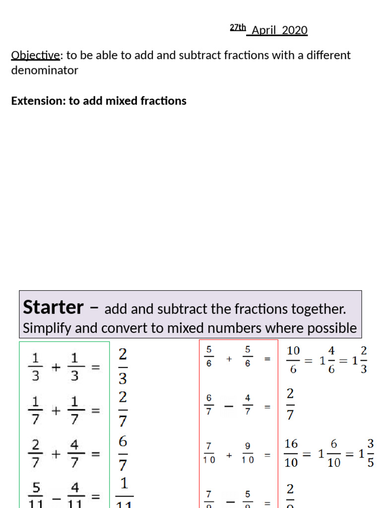 Adding and Subtracting Fractions Guide | PDF