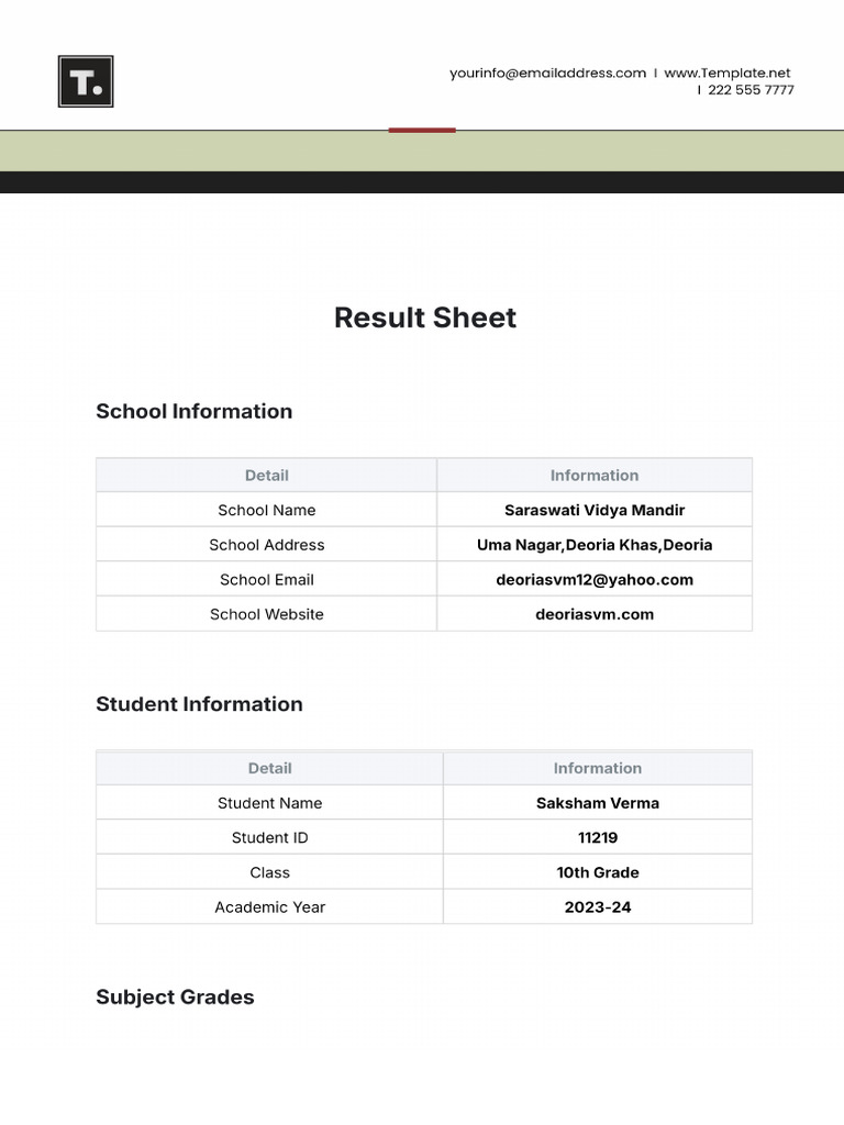Result Sheet Template | PDF