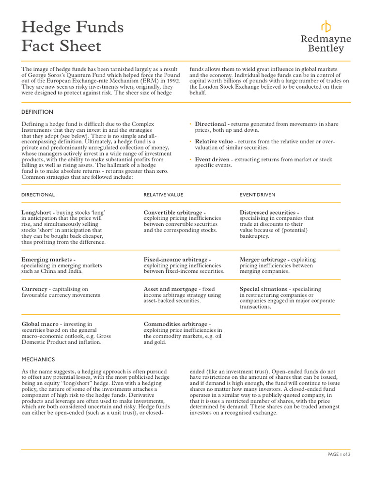 Fact Sheet - Hedge Funds | PDF | Hedge Fund | Arbitrage