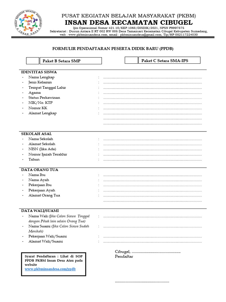 Formulir PPDB PKBM Insan Desa 2024 1 | PDF