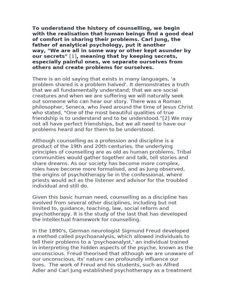To Understand The History of Counselling | PDF | Psychotherapy ...