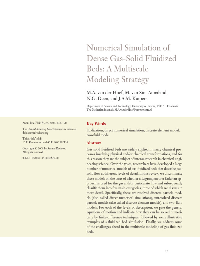 Numerical Simulation of Dense Gas-Solid Fluidized Beds: A Multiscale Modeling Strategy | PDF ...