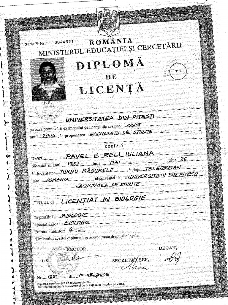 Diploma Licenta Si Foaie Matricola PAVEL | PDF