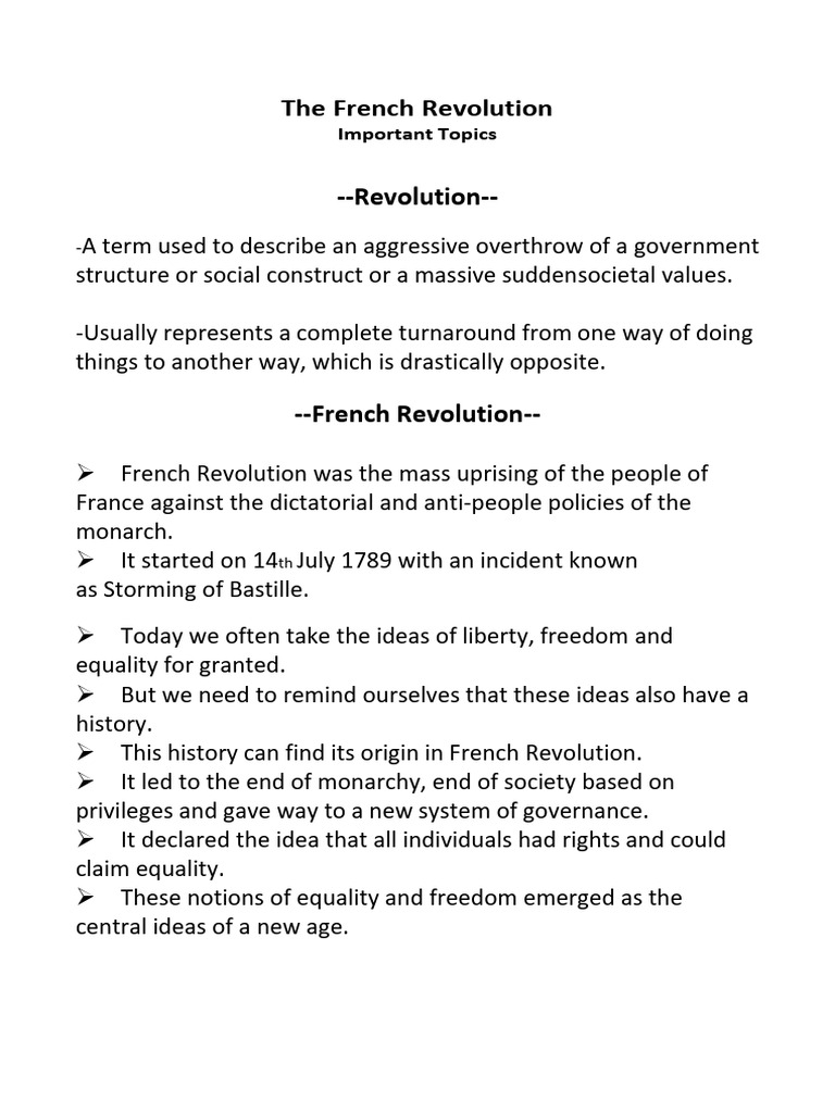 Class IX History The French Revolution Important Topics | PDF ...