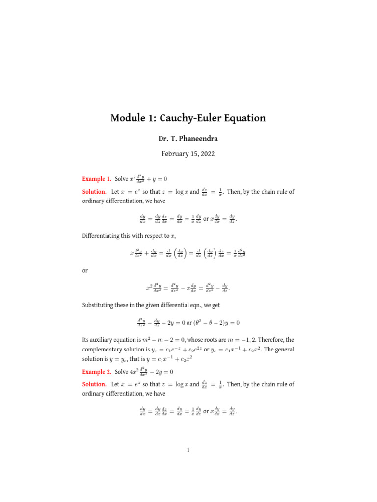 Module 1- Cauchy-Euler Equation | PDF | Continuum Mechanics | Applied And Interdisciplinary Physics