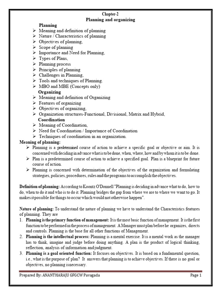 UNIT-2 Planning and Organising | PDF | Organizational Structure | Planning