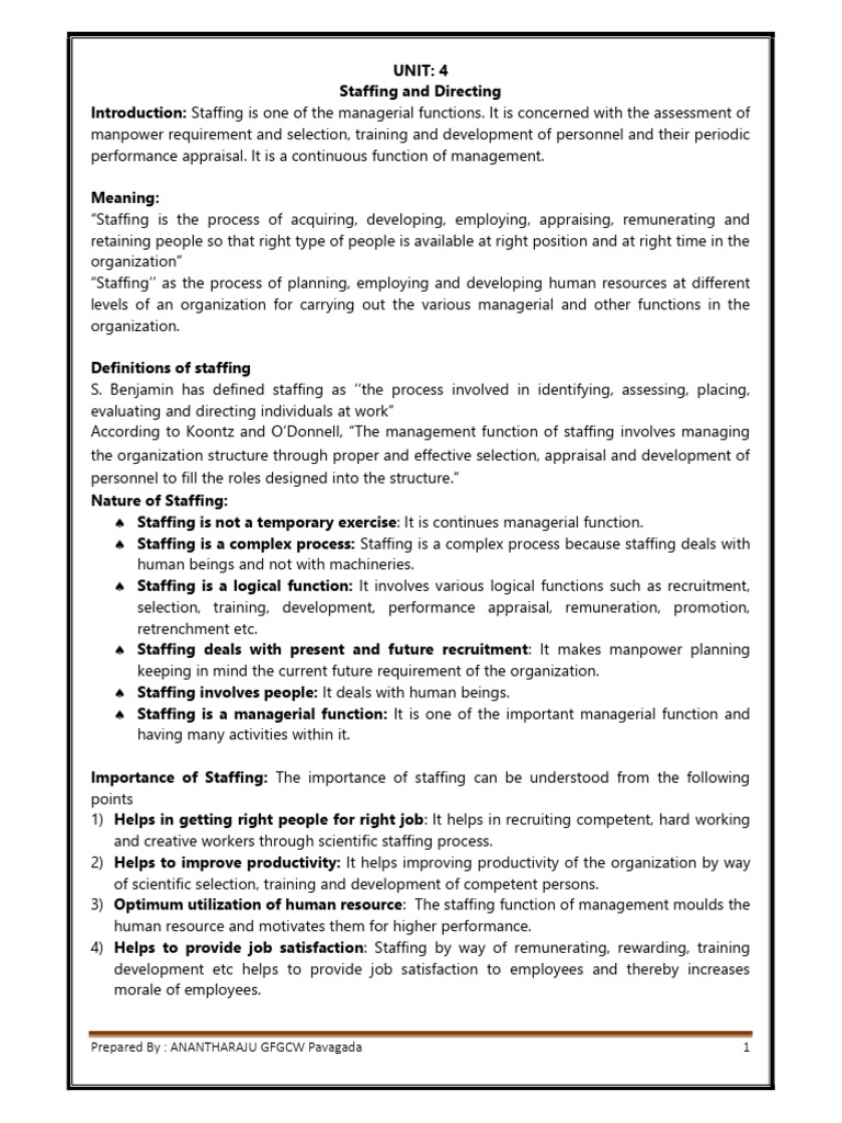 UNIT-3 Staffing & Directing | PDF | Leadership | Transformational Leadership