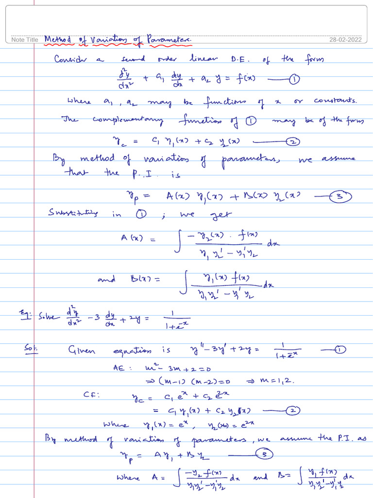 F. Method of Variation of Parameters | PDF