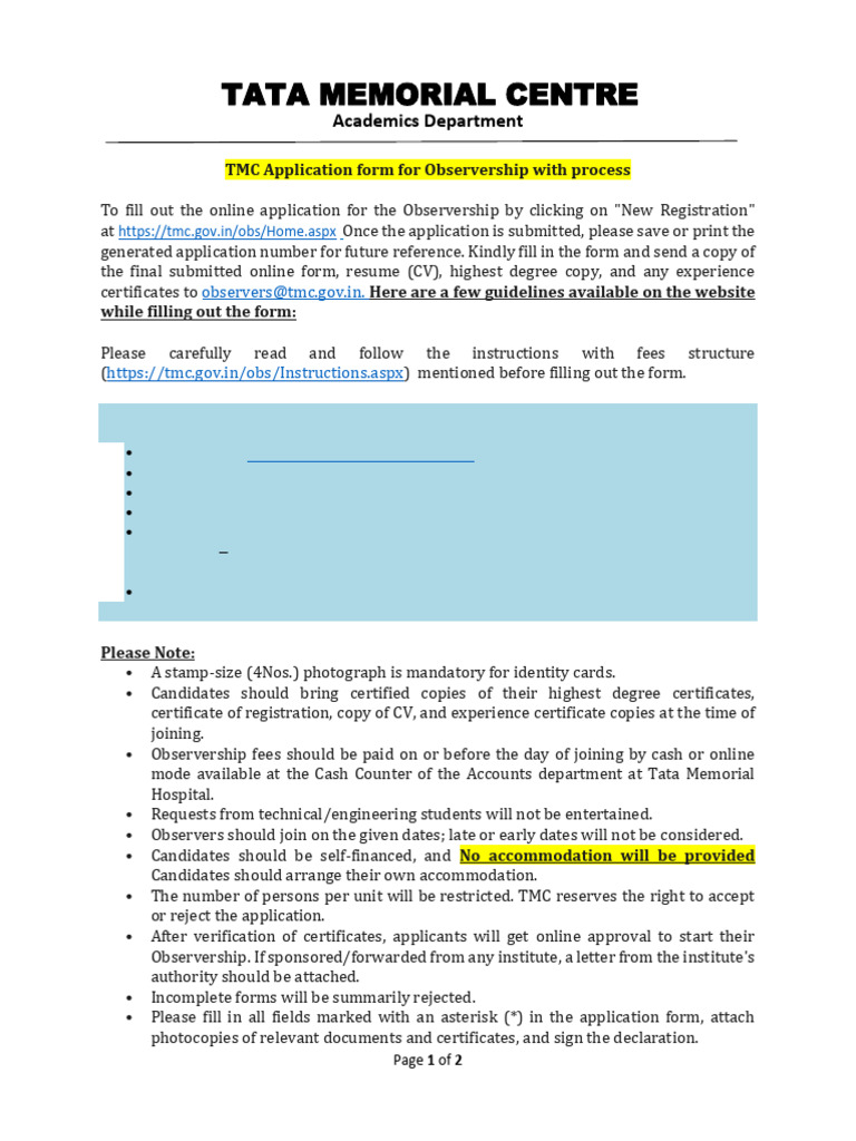 Observership Application Process | PDF